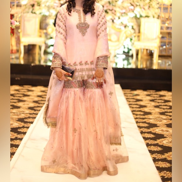 Dresses | Beautiful Pink Organza Gharara Shara Suit Indian Pakistani ...